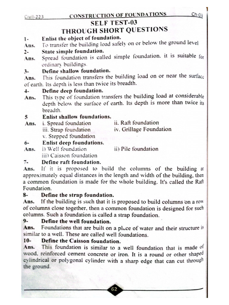 Adv Construction Chapter 3 Short Questions Answers | PDF