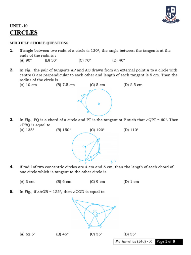 Ch.10 (Circles) Class X Math (STD) | PDF | Circle | Triangle