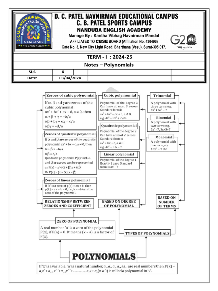 Polynomials Notes | PDF