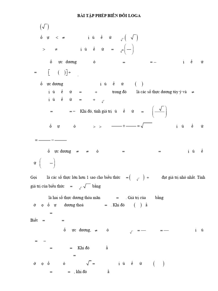 BÀI TẬP PHÉP BIẾN ĐỔI LOGA | PDF