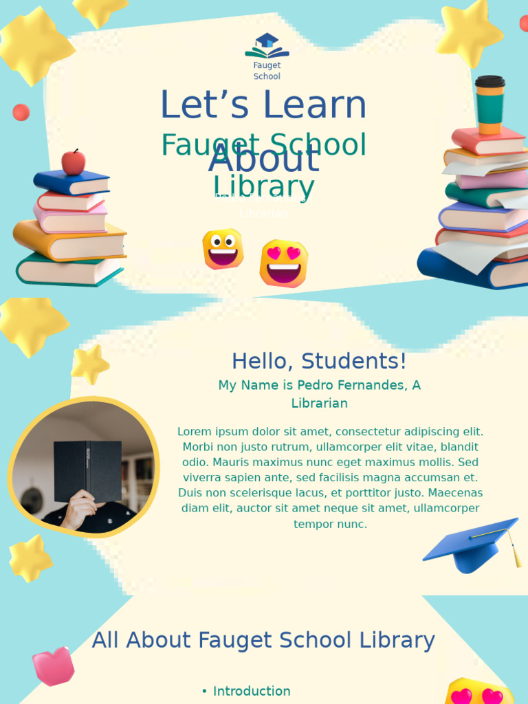 Blue Colorful Cute School Library Introduction Presentation | PDF