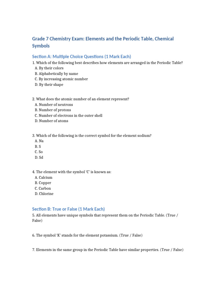 Grade 7 Chemistry Exam | PDF