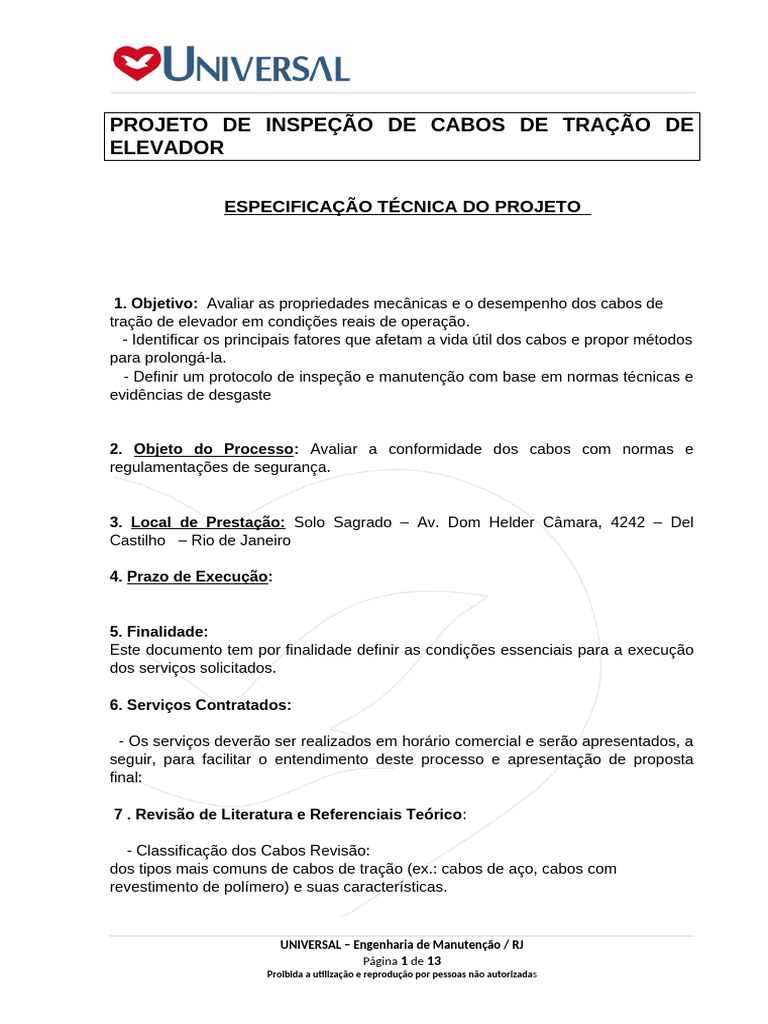 Projeto de Analise de Cabos de Elevador | PDF | Vestir-se | Corrosão