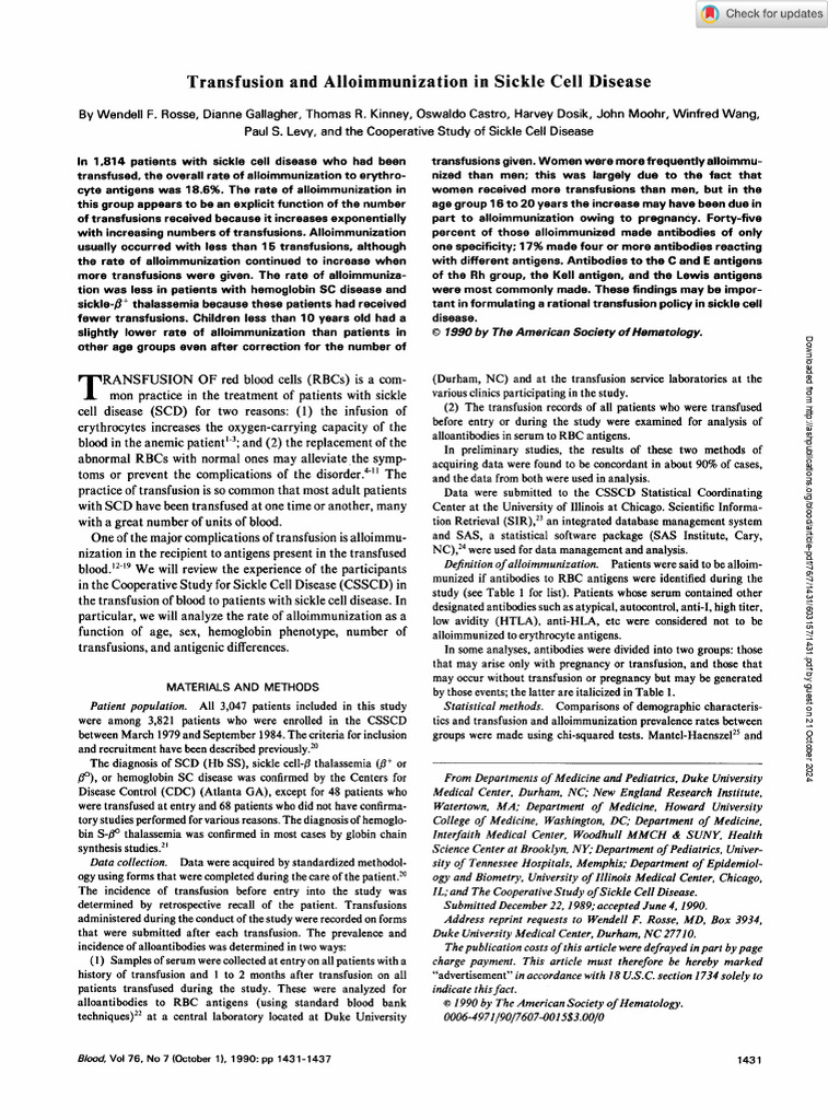 Transfusion and Alloimmunization in Sickle Cell Disease: R. S. of | PDF ...