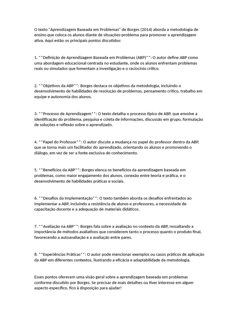 Aprendizagem Baseada em Problemas | PDF