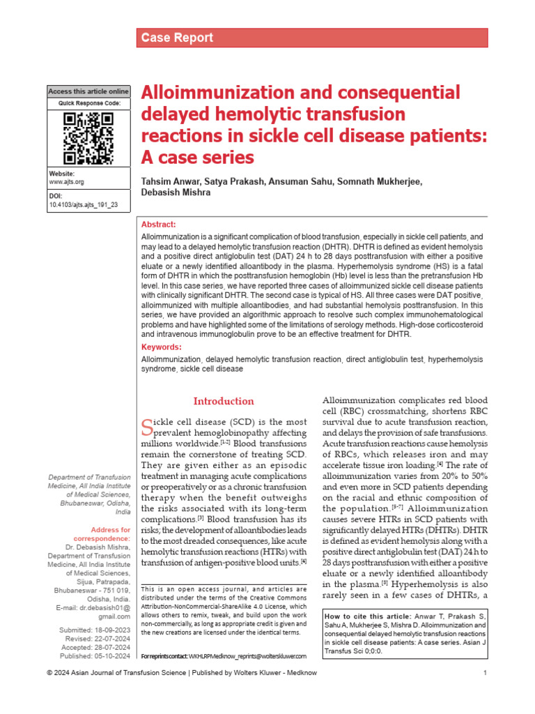 Alloimmunization and Consequential Delayed.94 | PDF | Blood Transfusion ...