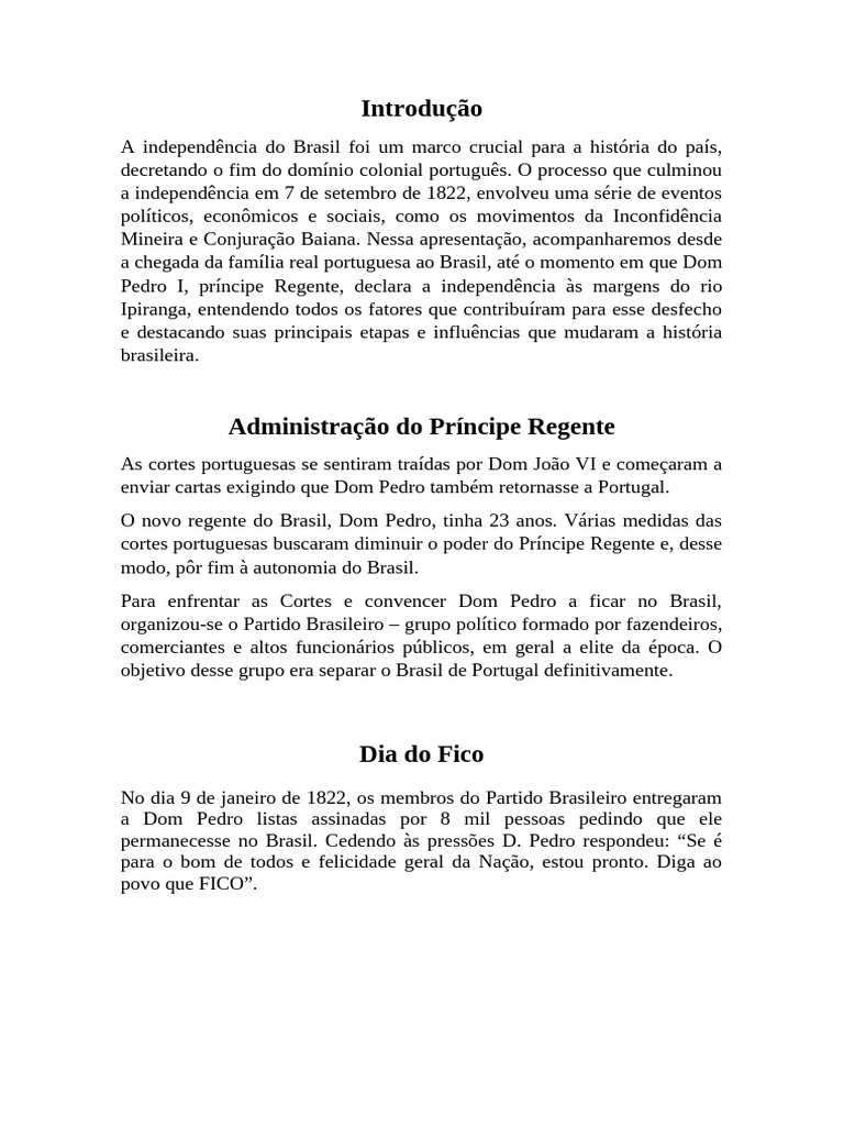 Texto - Processo de Independência Do Brasil | PDF | Brasil | Independência