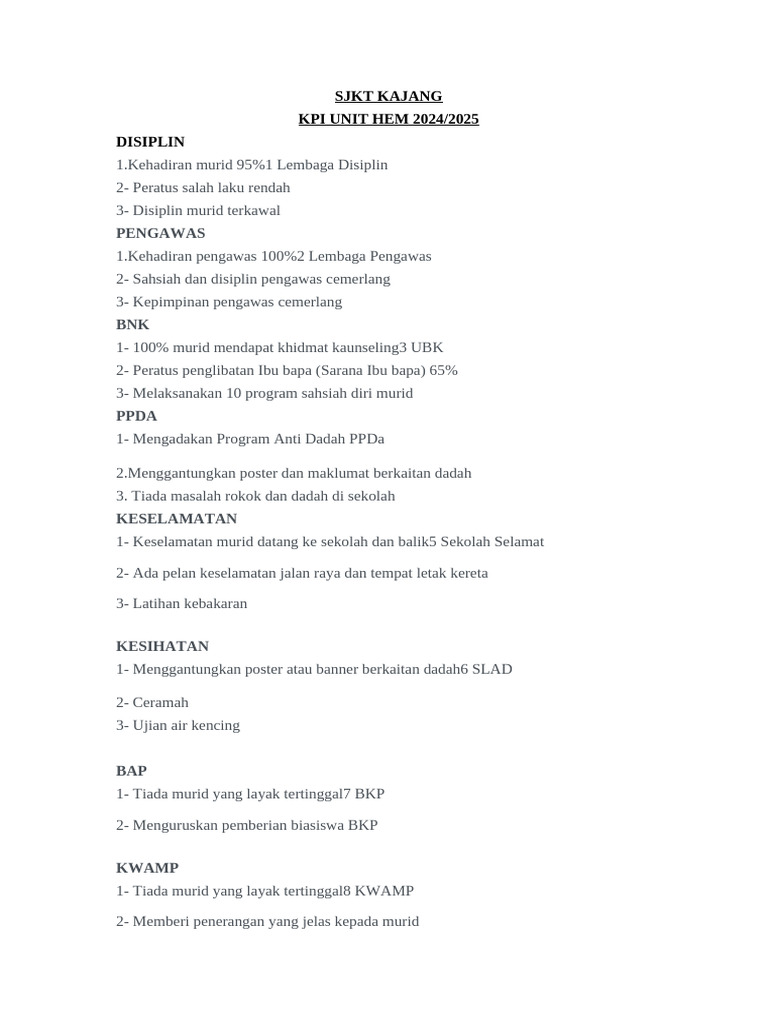 Kpi Unit-Unit Hem | PDF