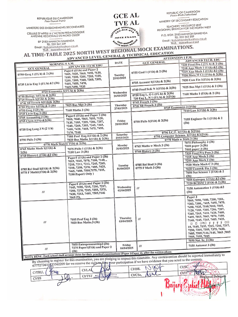 Al Gce Tve 2025 Mock Timetable | PDF