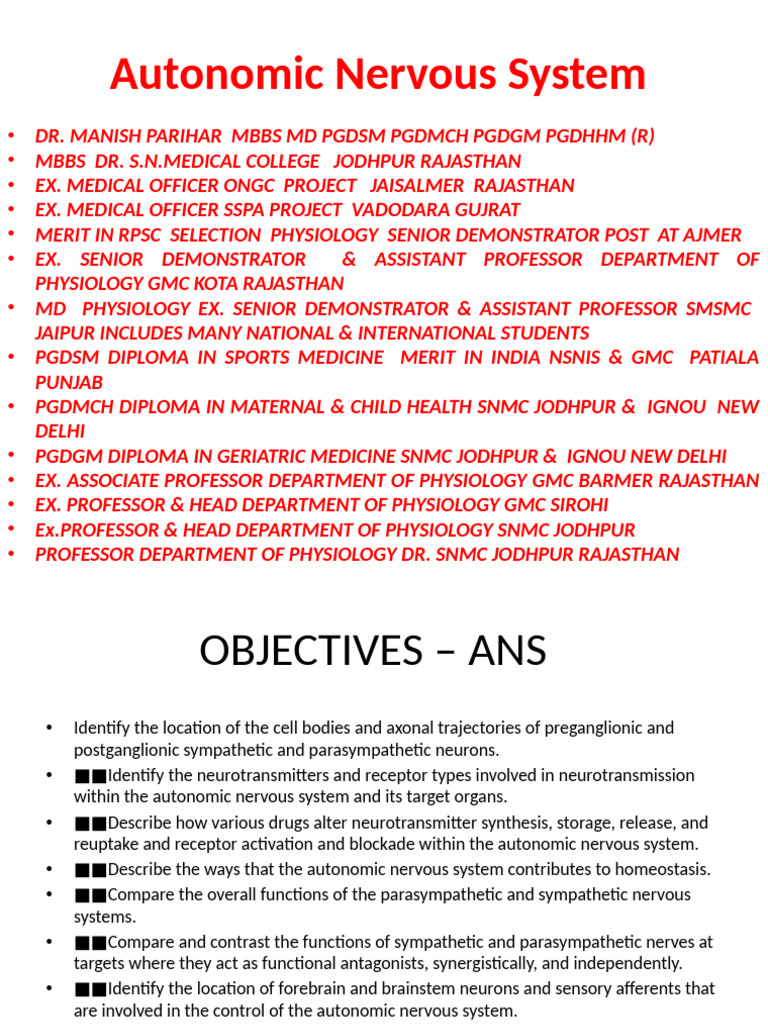 Autonomic Nervous System + ECE .Dr. Manish Parihar | PDF | Autonomic ...