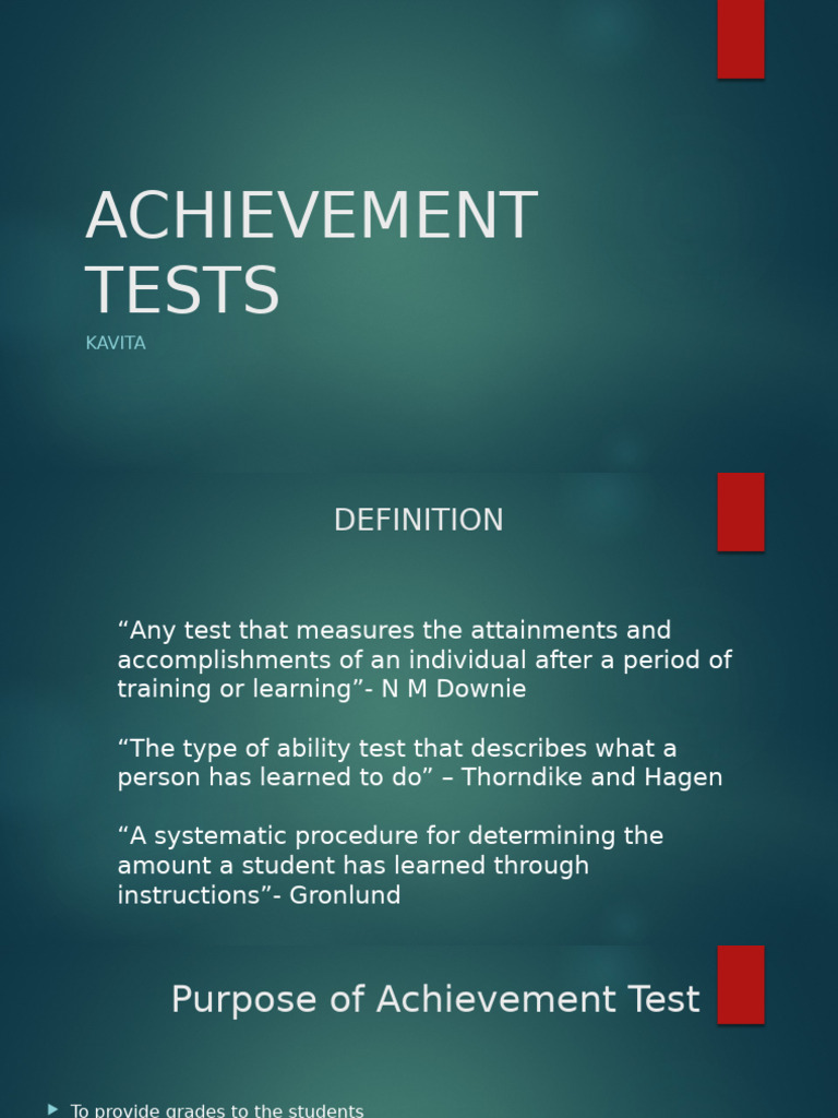 Achievement Tests | PDF | Multiple Choice | Behavior Modification