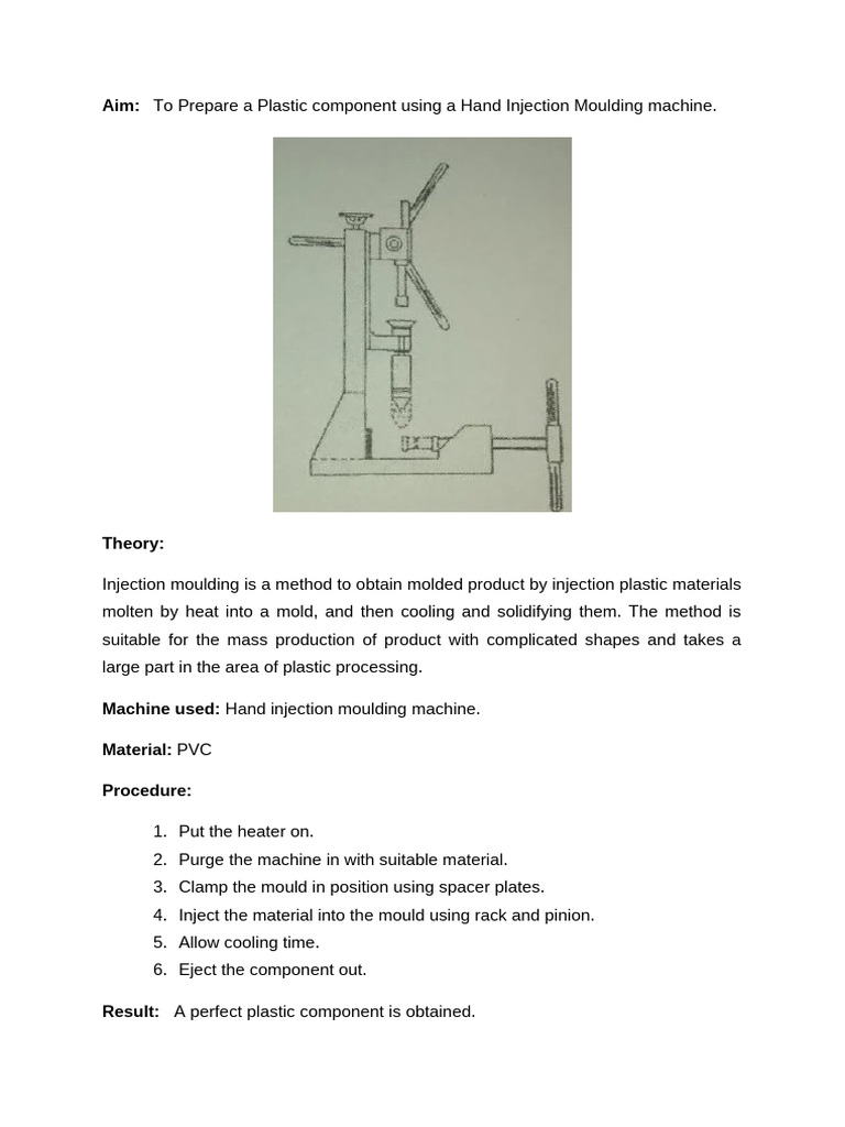 To Prepare A Plastic Component Using A Hand Injection Moulding Machine ...
