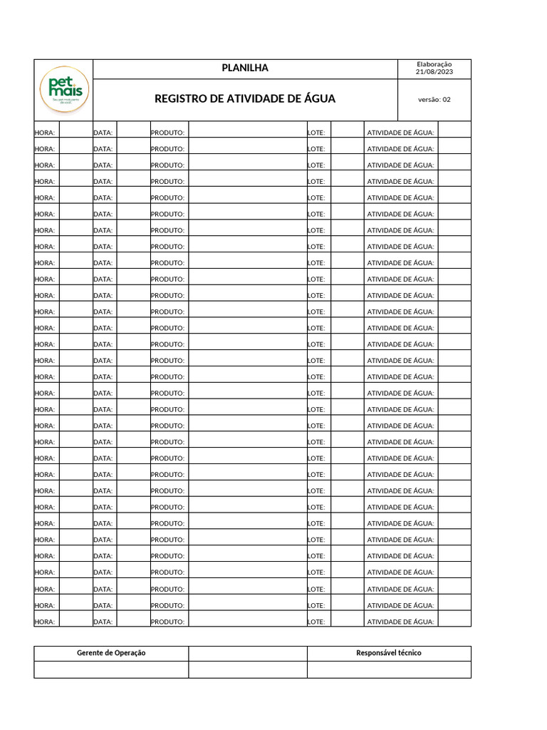 Check List Atividade de Água | PDF