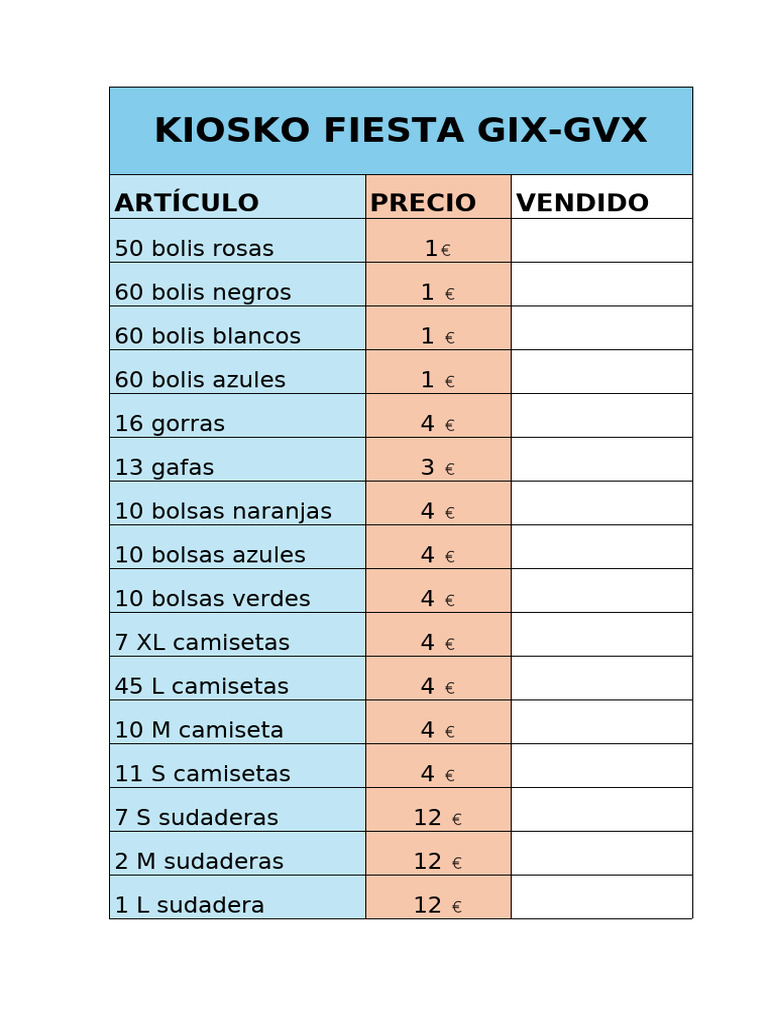 Kiosko Feria Gix-Gvx Precios | PDF