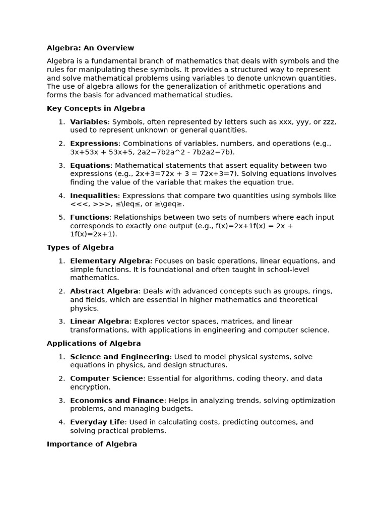 Algebra An Overview | PDF | Algebra | Mathematics