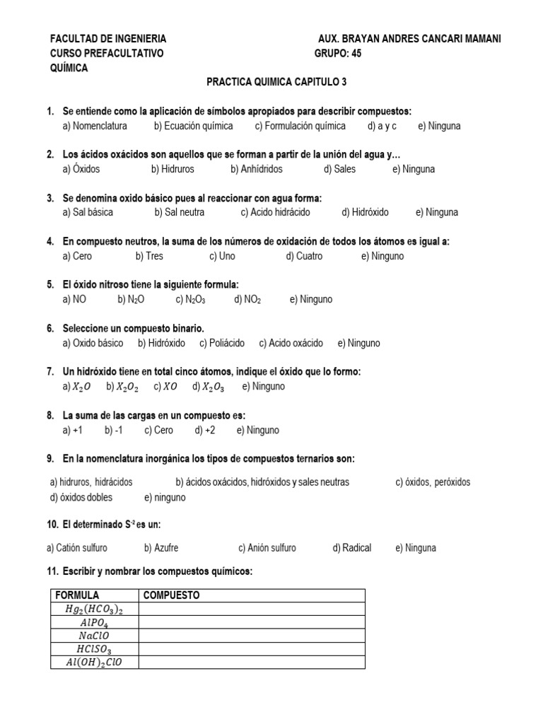 Practica Aux QMC 2P Cap 3 | PDF | Sustancias químicas | Ciencias fisicas