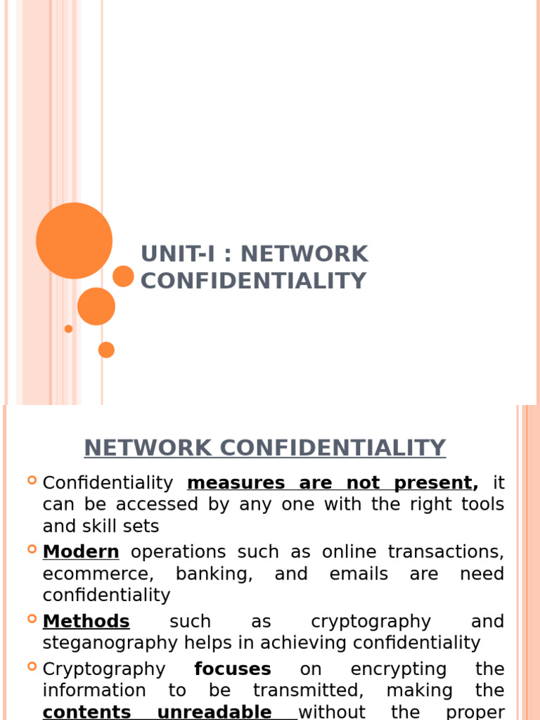 UNIT I Nretwork Confidentiality | PDF | Transport Layer Security | Key (Cryptography)