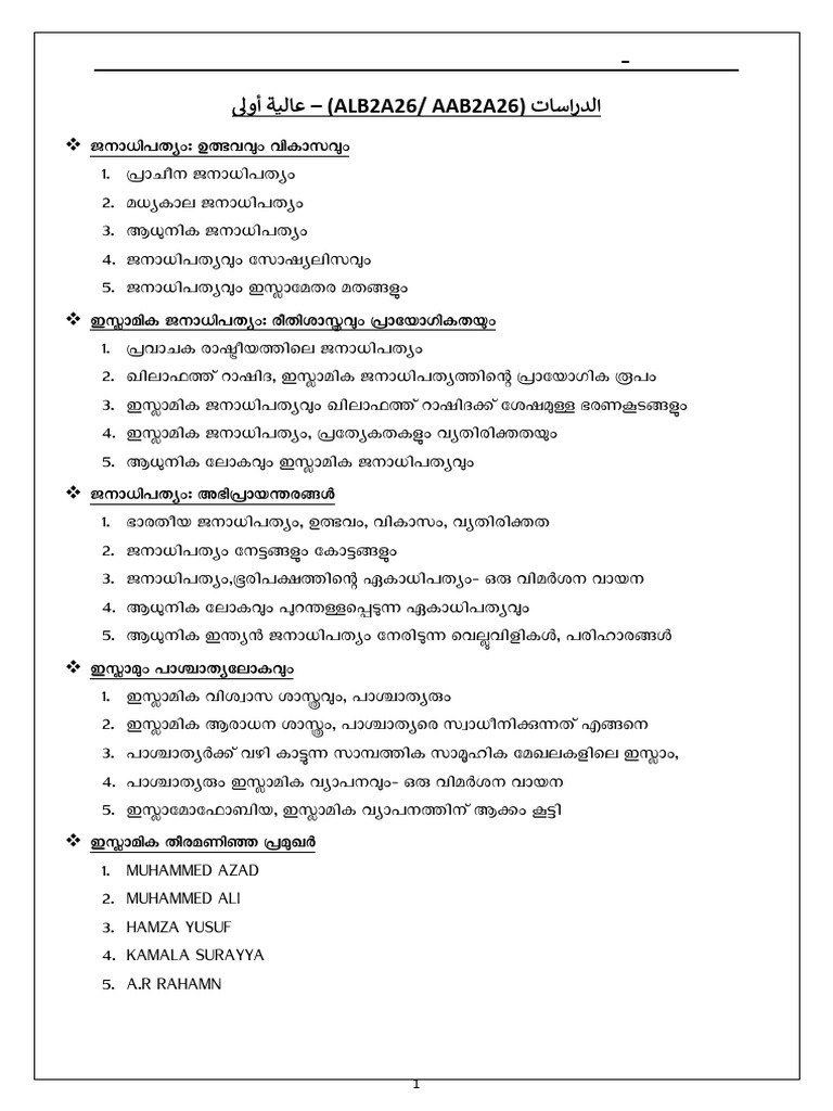 Wafy, Wafy Arts Aliya Seminar Subjects - 2023 May Semester | PDF