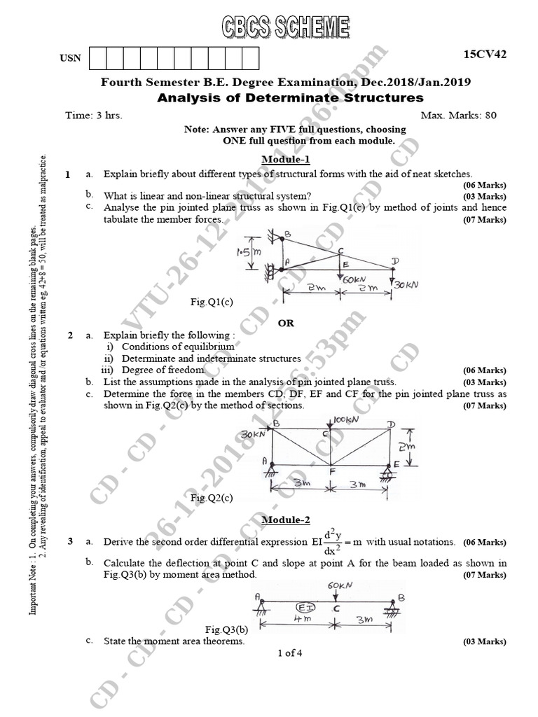 Analysis of Determinate Structures Exam | PDF | Beam (Structure) | Bending