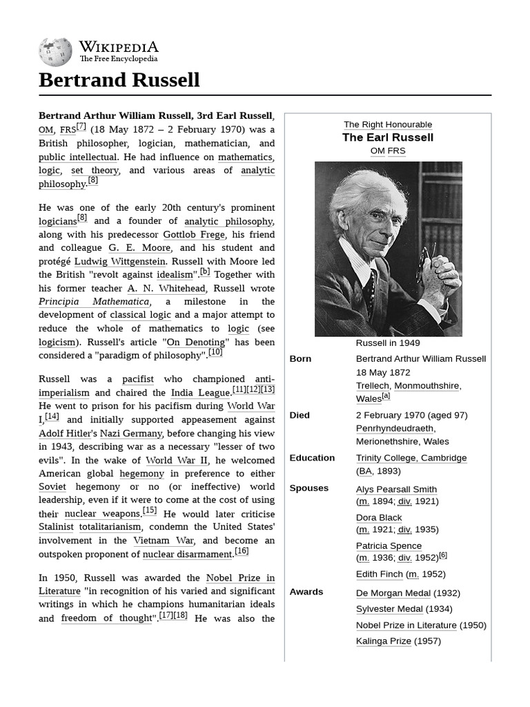 Bertrand Russell | PDF | Bertrand Russell | Ludwig Wittgenstein