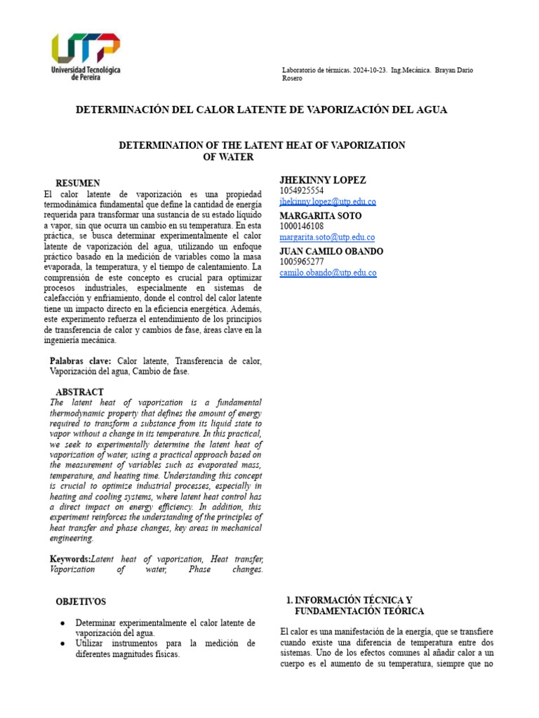 Determinación Del Calor Latente de Vaporización Del Agua | PDF | Calor ...