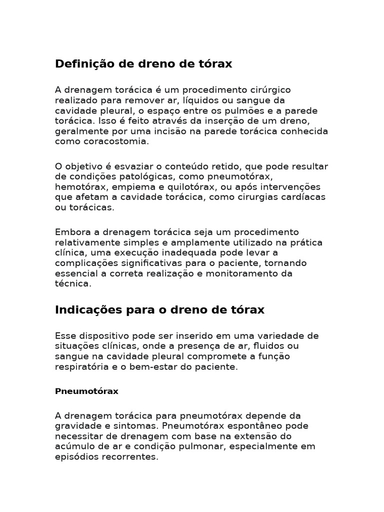 Dreno Torácico: Definição e Procedimento | PDF | Medicina Clínica ...