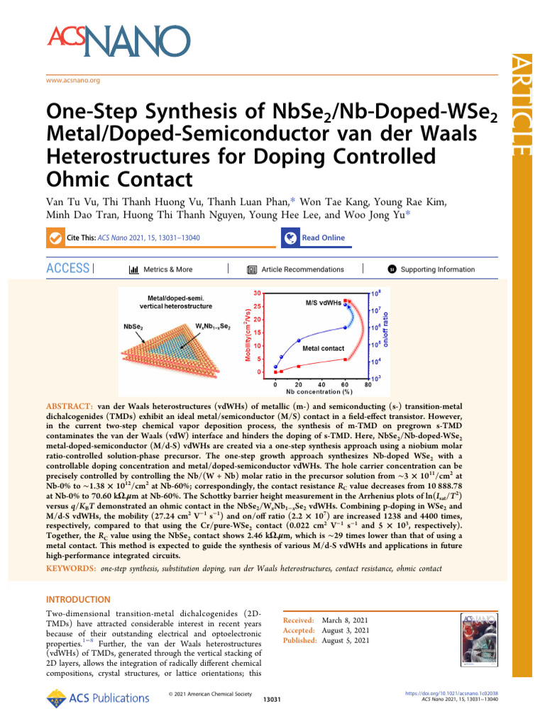 One-Step NbSe2/WSe2 Heterostructures | PDF | Doping (Semiconductor ...