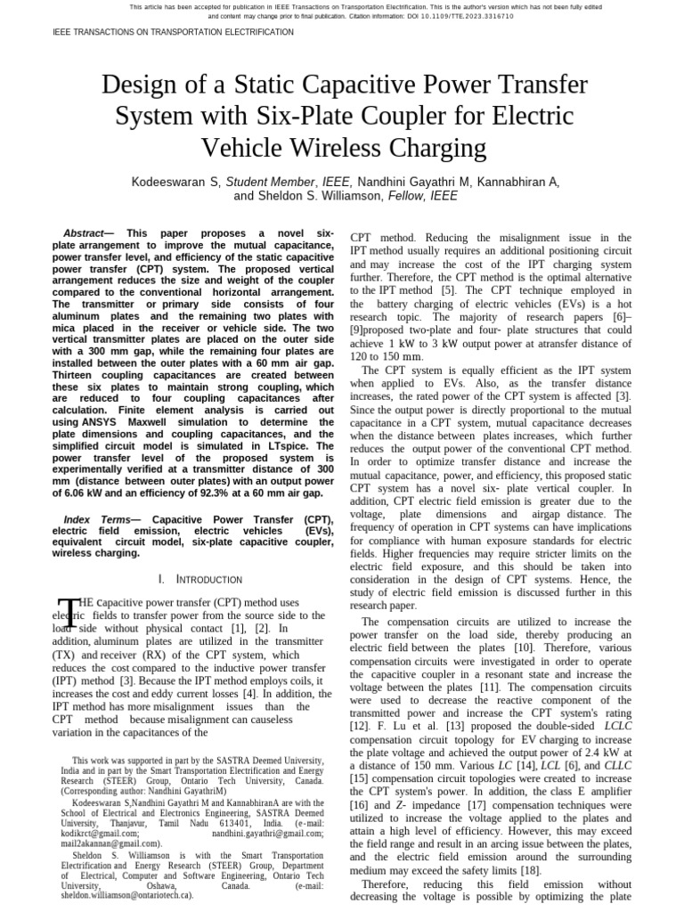 Design of A Static Capacitive Power Transfer System With Six-Plate ...