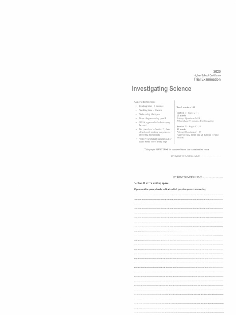 Independent - Investigating Science - 2020 - Trial HSC Examination | PDF