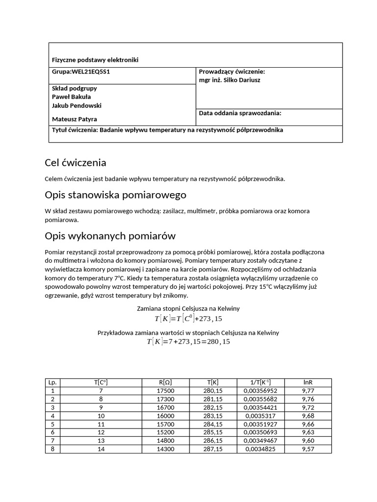 Fizyczne Podstawy Elektroniki Spraw 2 | PDF