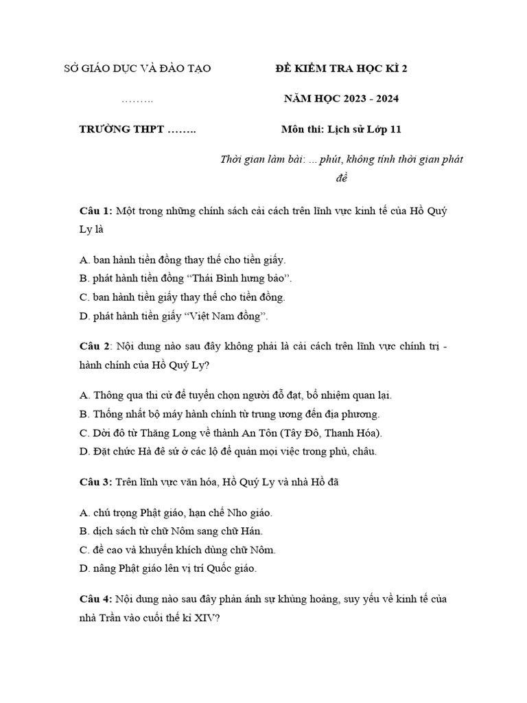 De Thi hk2 Lich Su 11 KNTT | PDF
