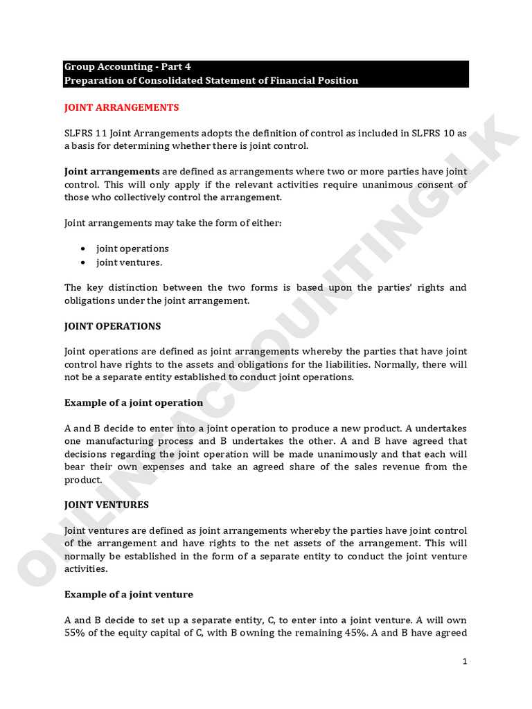 SLFRS 11: Joint Arrangements Overview | PDF | Equity (Finance) | Expense