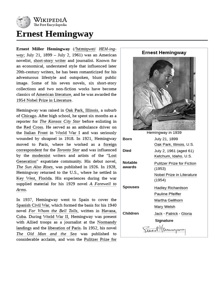 Ernest Hemingway | PDF | Ernest Hemingway