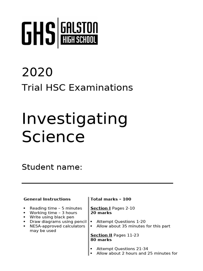 2020 HSC Investigating Science Trial Exam | PDF | Science