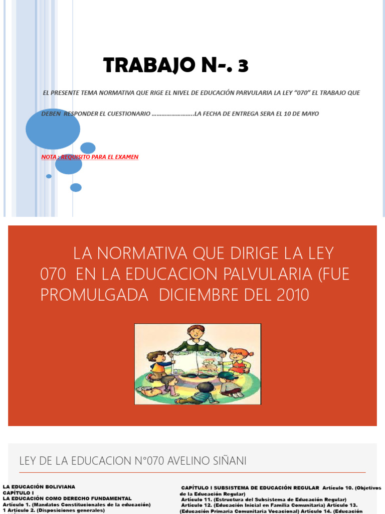 Trabajo N-, 3 Ley 070 | PDF | Educación de la primera infancia