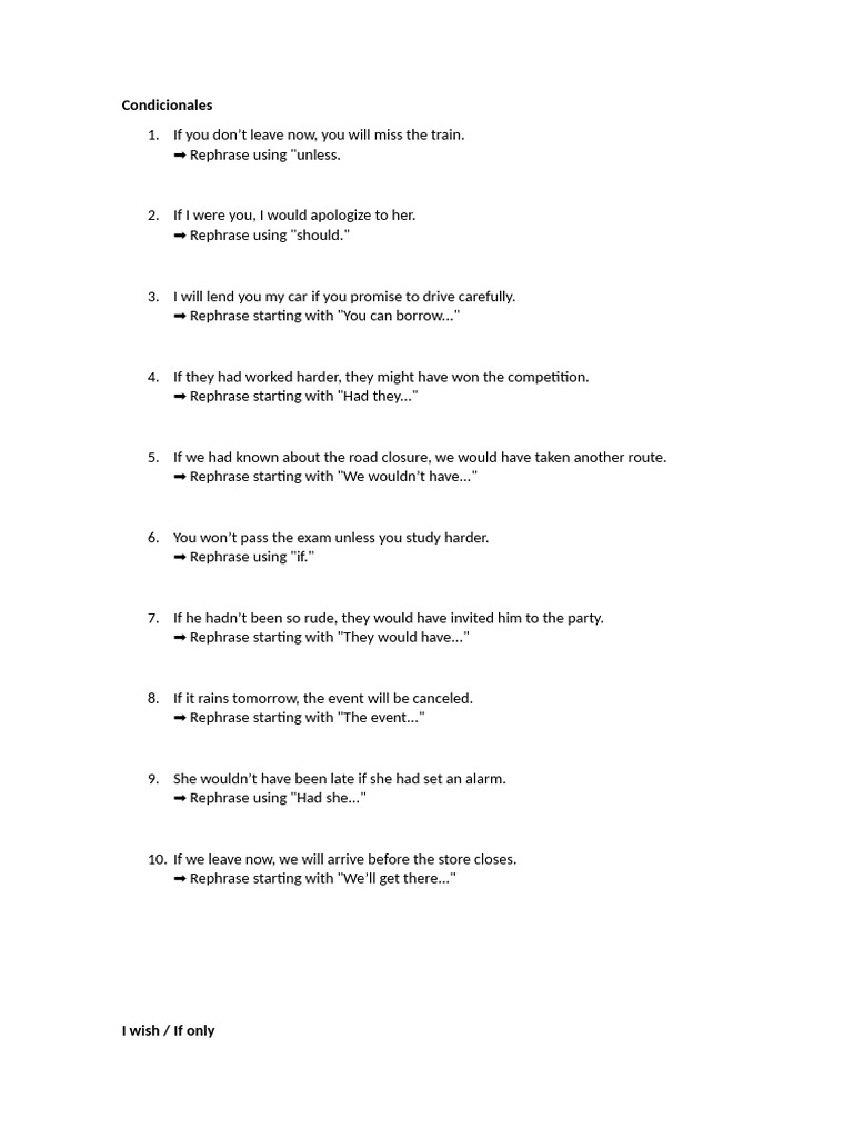 Rephrasing Condicionales Wish | PDF
