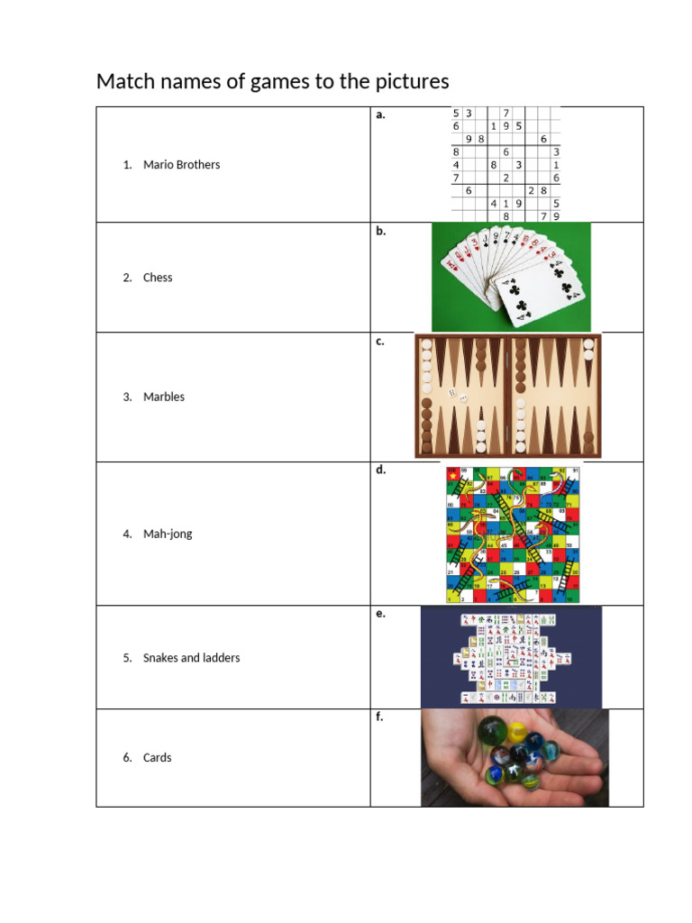 Matching Games Activity | PDF