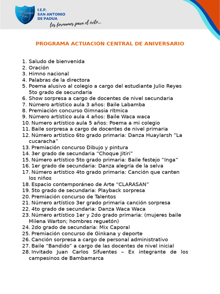 Programa Actuación Central de Aniversario | PDF