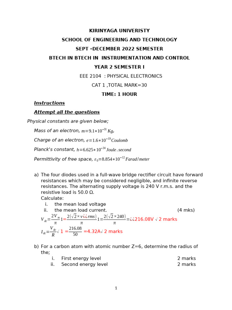 Physical Electronics Cat 1 | PDF | Electronvolt | Hertz