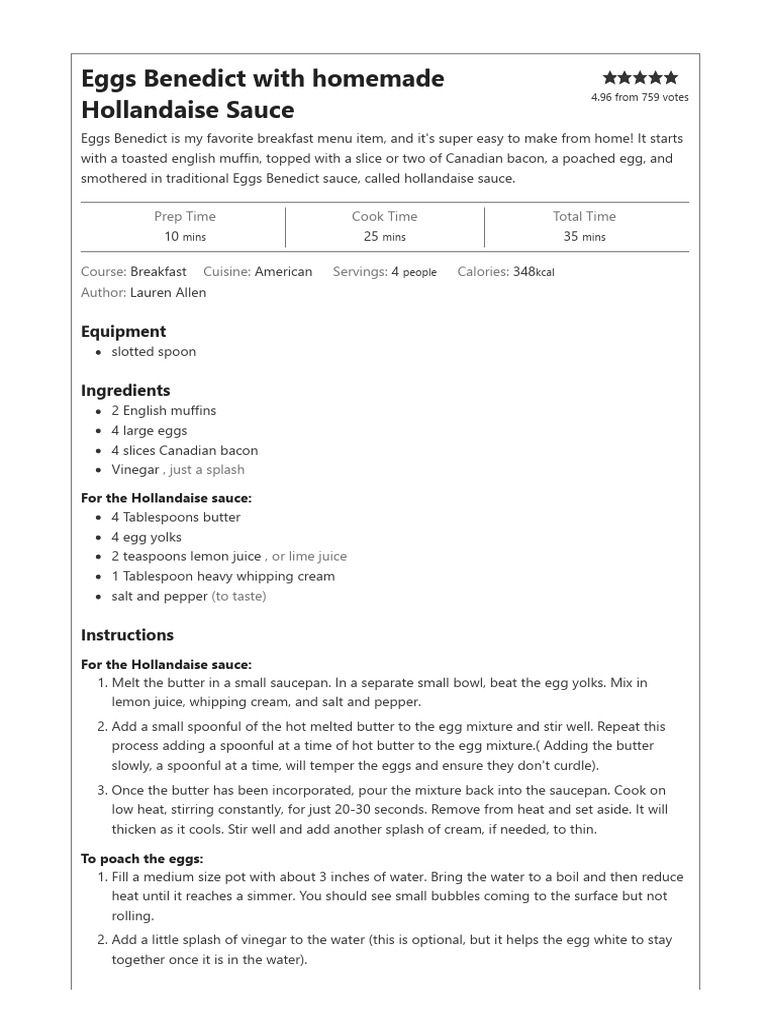 Eggs Benedict | PDF | Sauce | Cooking