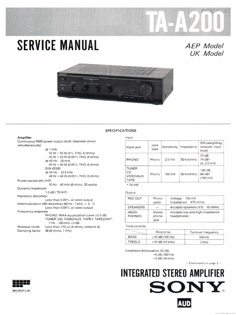 Hfe Sony Ta-A200 Service en | PDF