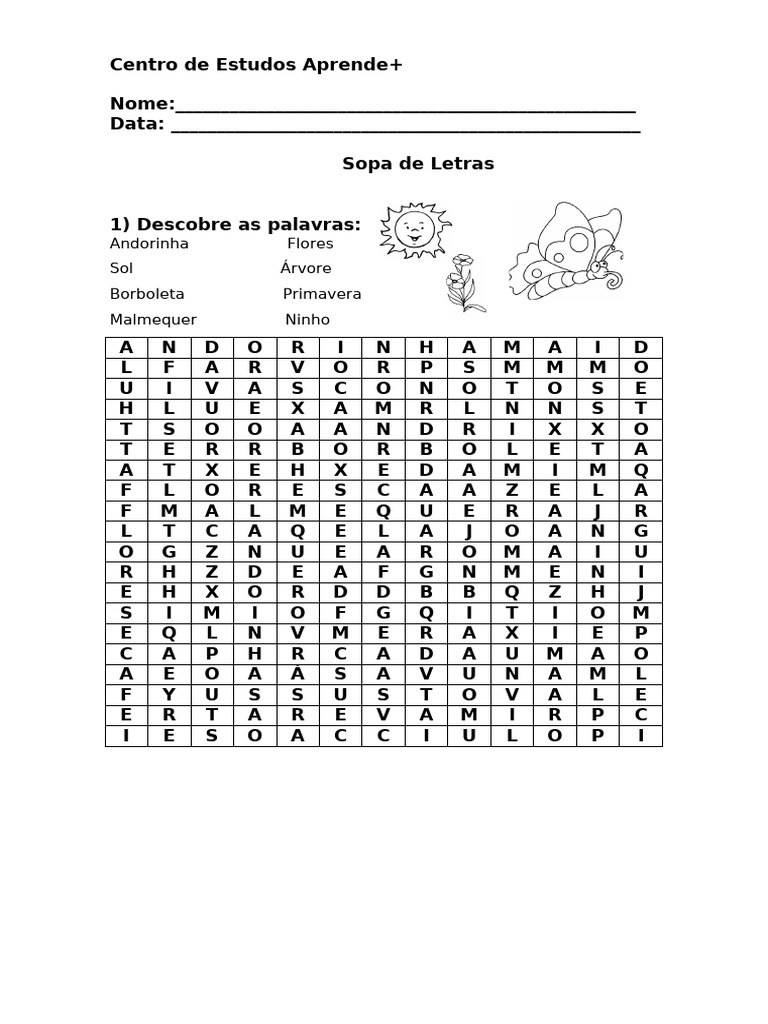 Sopa de Letras: Primavera e Natureza | PDF