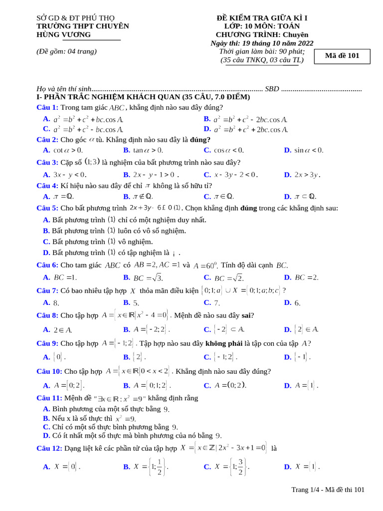 GK1 Toán - Gk1.toán - 101 | PDF