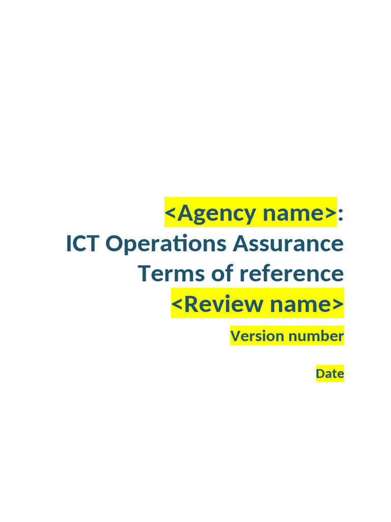 Template ICT Operations Assurance Terms of Reference | PDF | Business