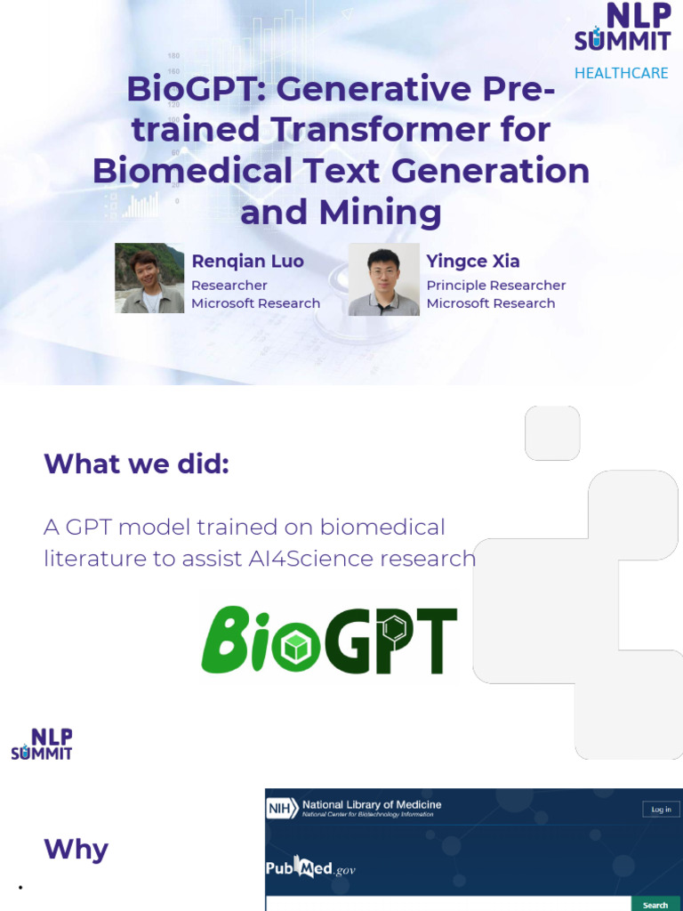 BioGPT - Generative Language Models For Healthcare and Beyond - Tao Qin ...