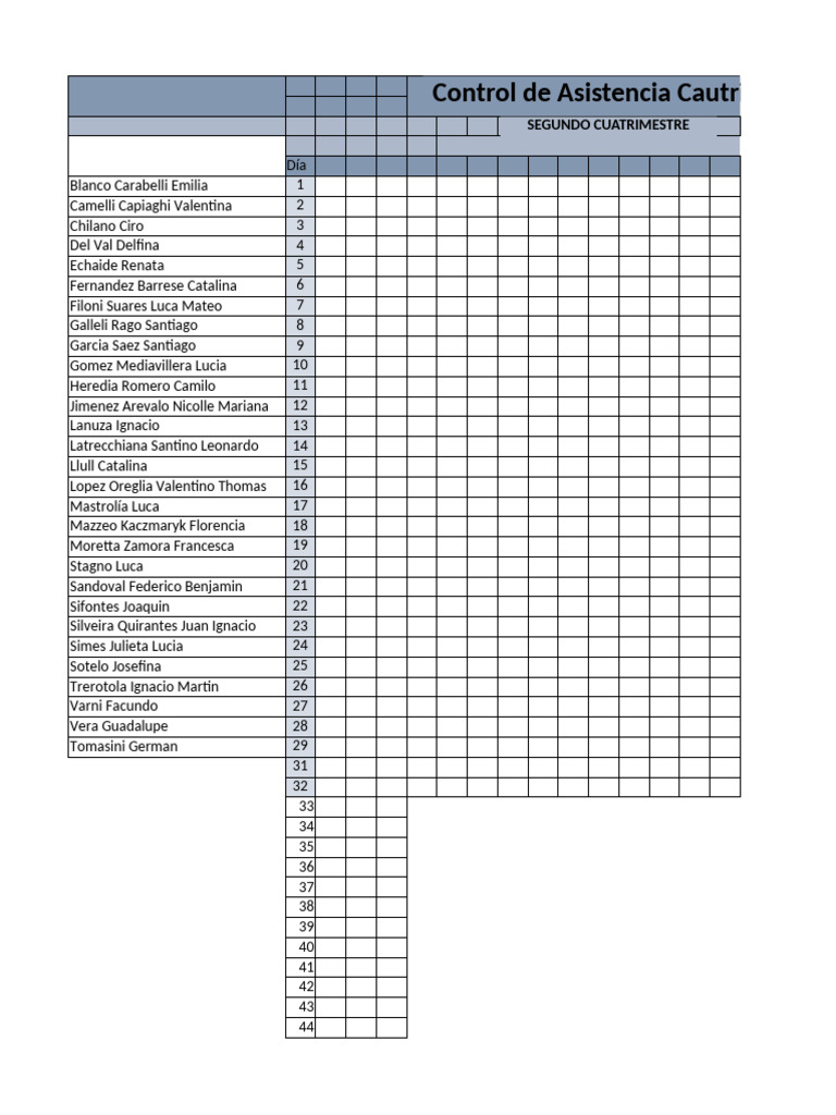 Cuadro de Asistencia Segundo Cuatrimestre | PDF