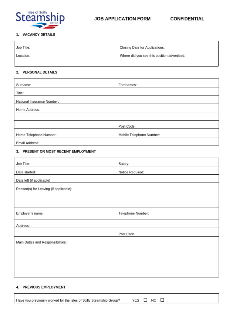 Isles of Scilly Steamship Group Application Form 2018 | PDF ...
