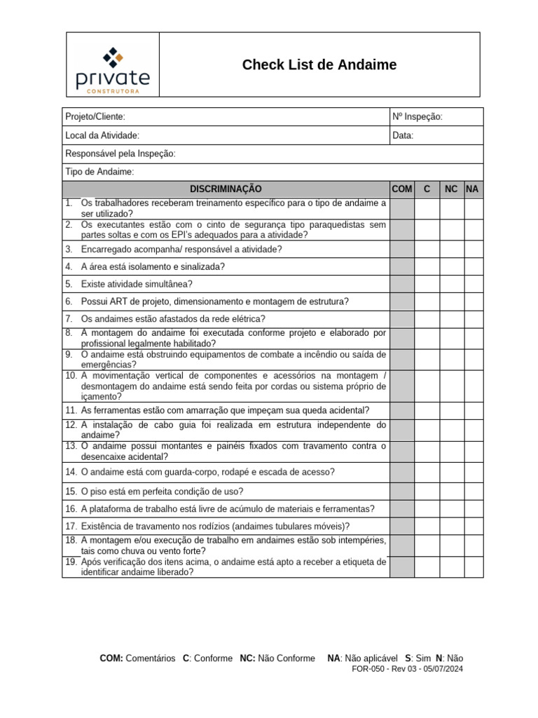FOR-050-Check List de Andaime | PDF | Andaime