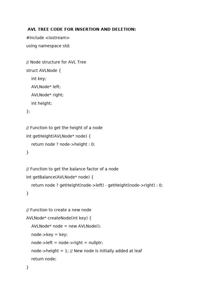 Avl Tree Code For Insertion and Deletion | PDF | Computer Programming | Algorithms And Data ...