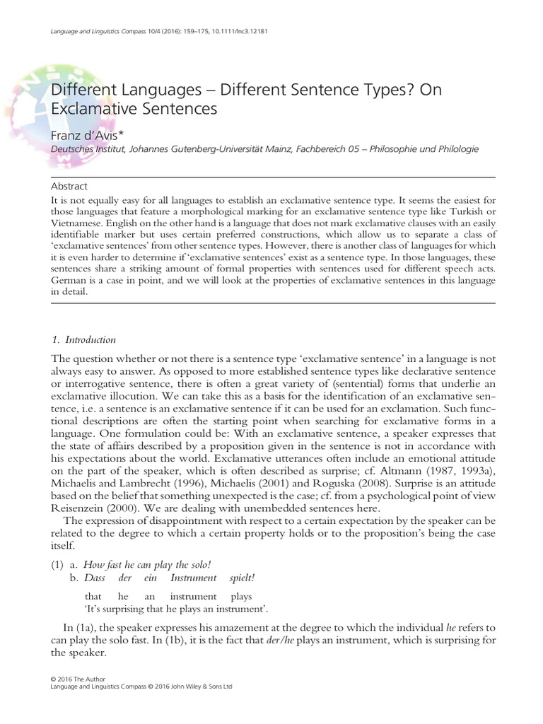Different Languages Different Sentence Types? On Exclamative Sentences | PDF | Sentence ...